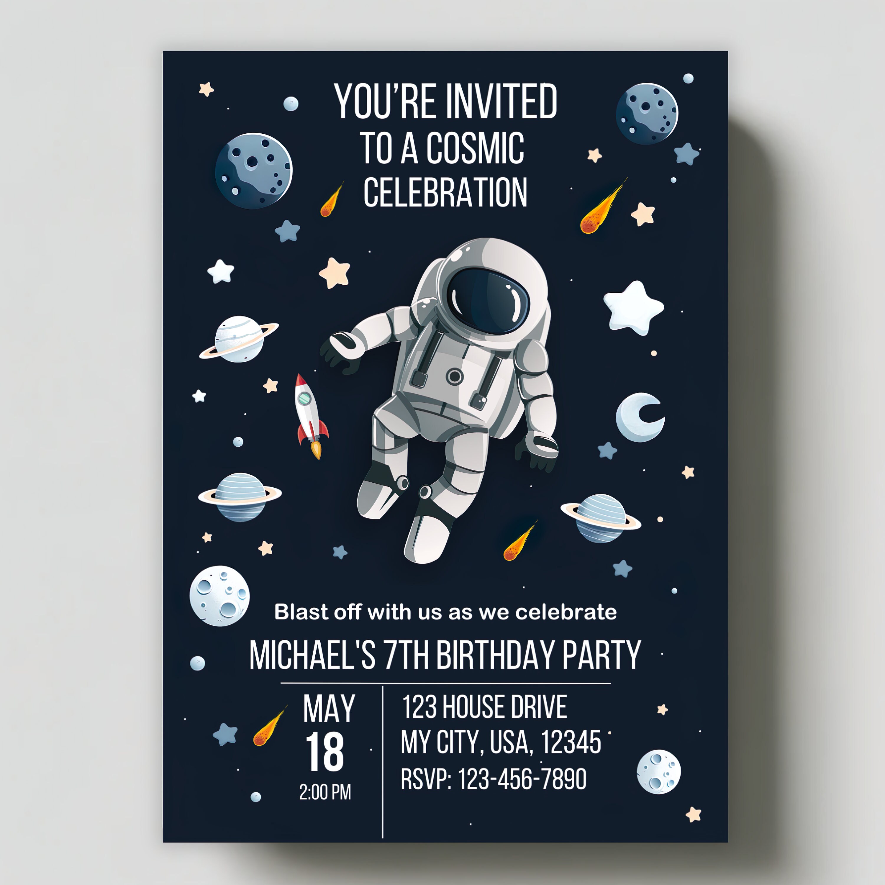 Outer Space Birthday Invitation Template, Planets Astronaut Invite ...