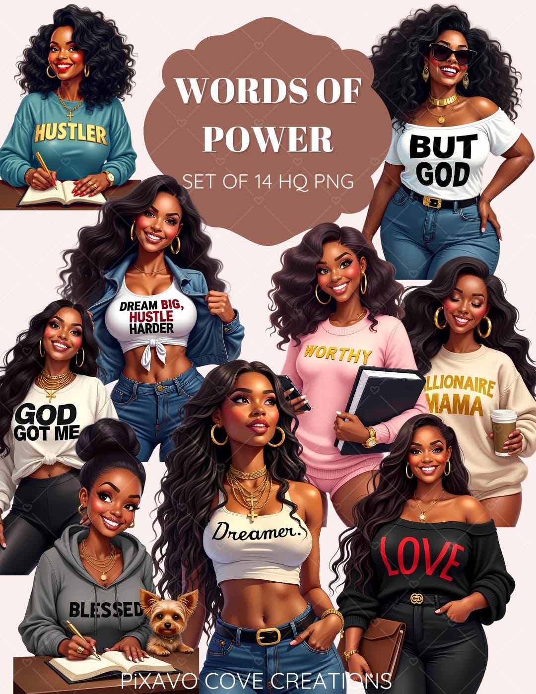 Black Women Clipart Bundle: Inspirational Empowerment Phrases (digital ...