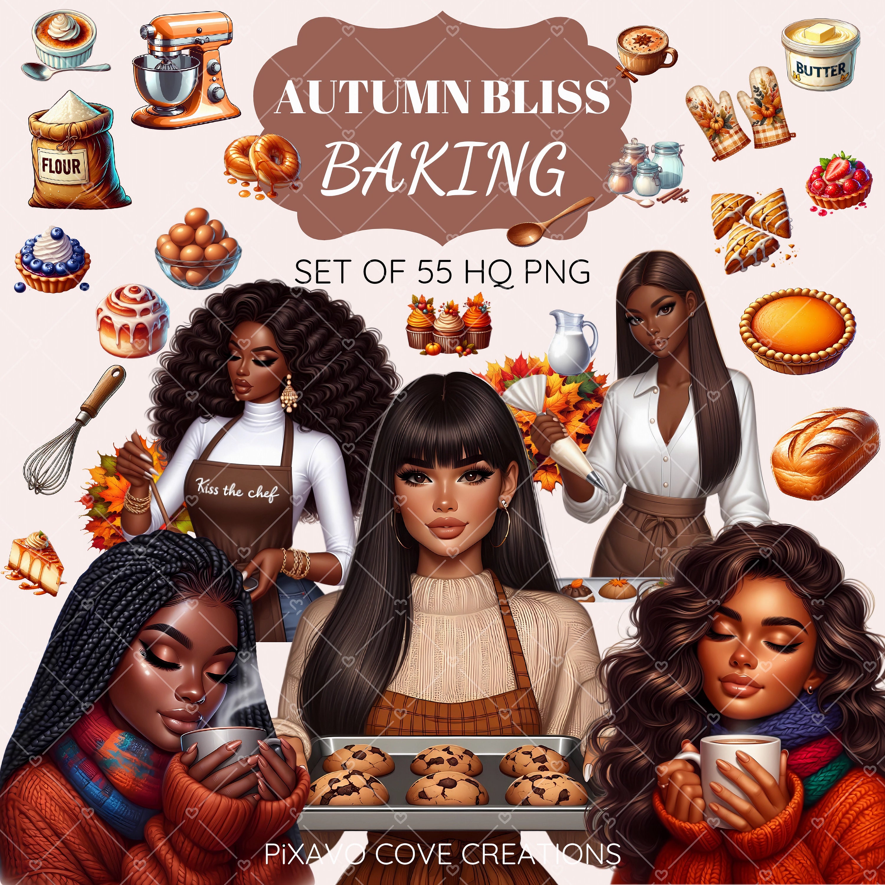 Autumn Bliss Baking Clipart | Cozy Fall Fashion & Baking Clipart ...