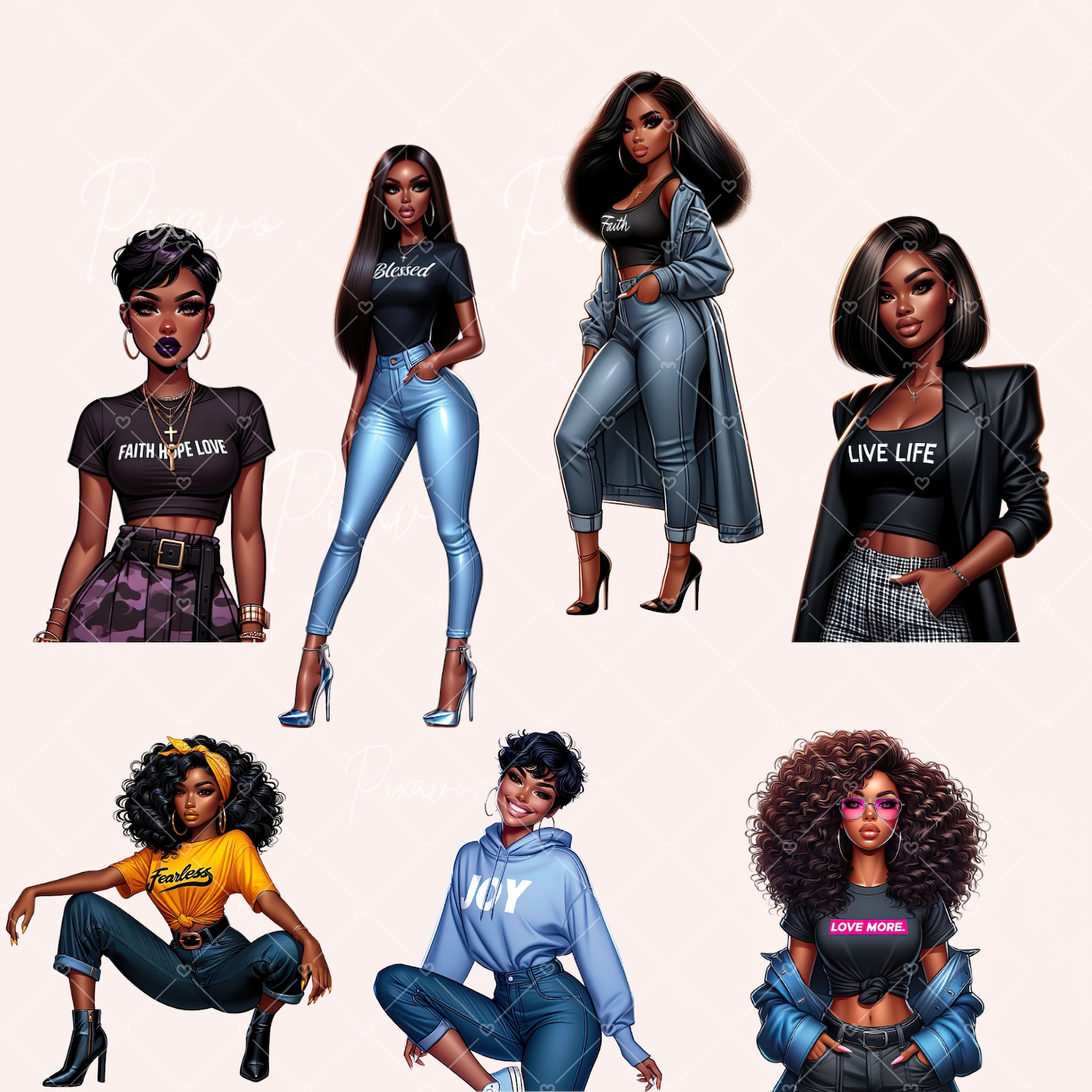Black Women Empowerment Clipart Bundle - 15 Inspirational Phrases in ...