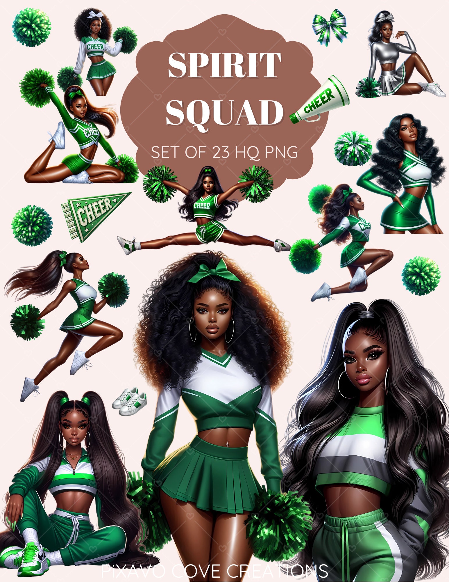 Black Cheerleaders Clipart: Varsity Spirit Squad (23 HQ PNG) - Etsy