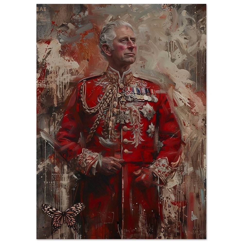 Majestic Portrait of King Charles III in Regal Red Attire - Original ...