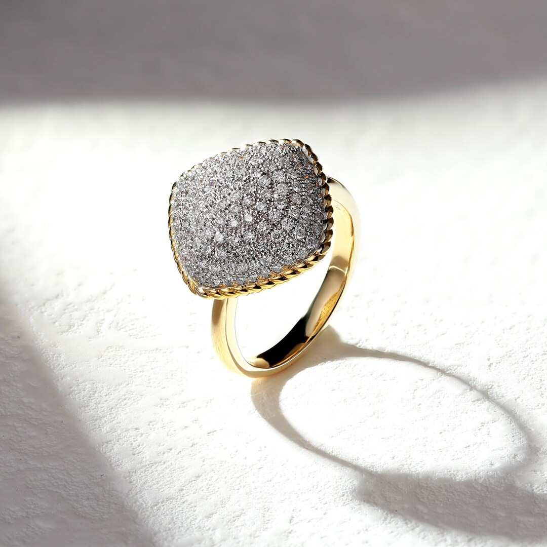 Unique Diamond Engagement Ring, 18k Solid Gold Ring, Minimalist ...