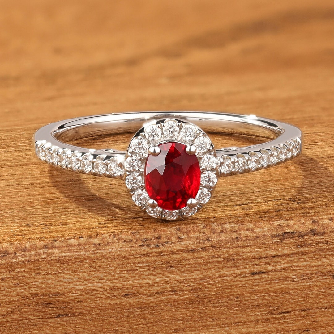 Pigeon Blood Red Ruby Ring, 18k Solid Gold Ring, Simple Oval Cut Ruby ...