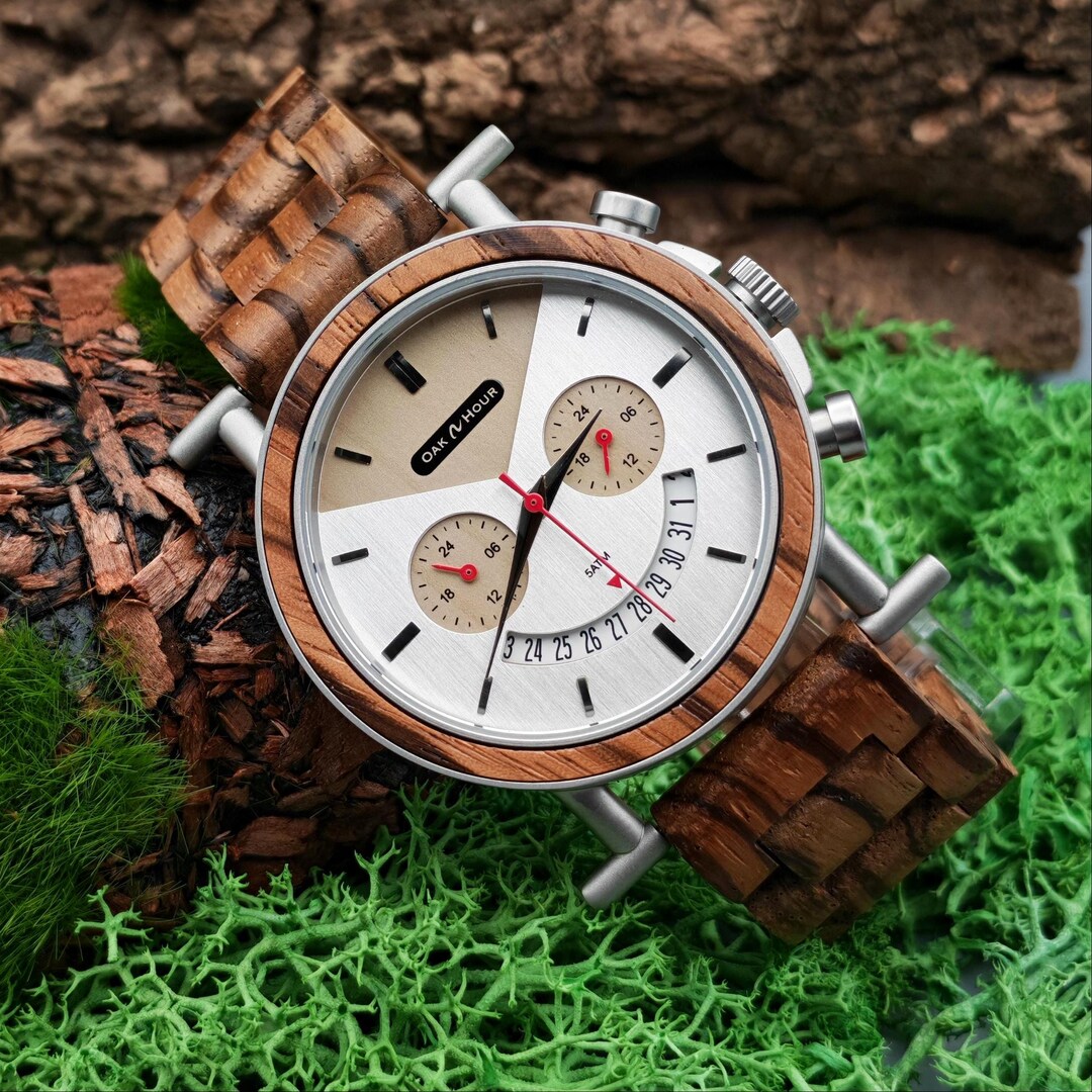 Men’s Wooden Watch | Dual Sub-dials, Date Arc & 5ATM Water Resistant ...