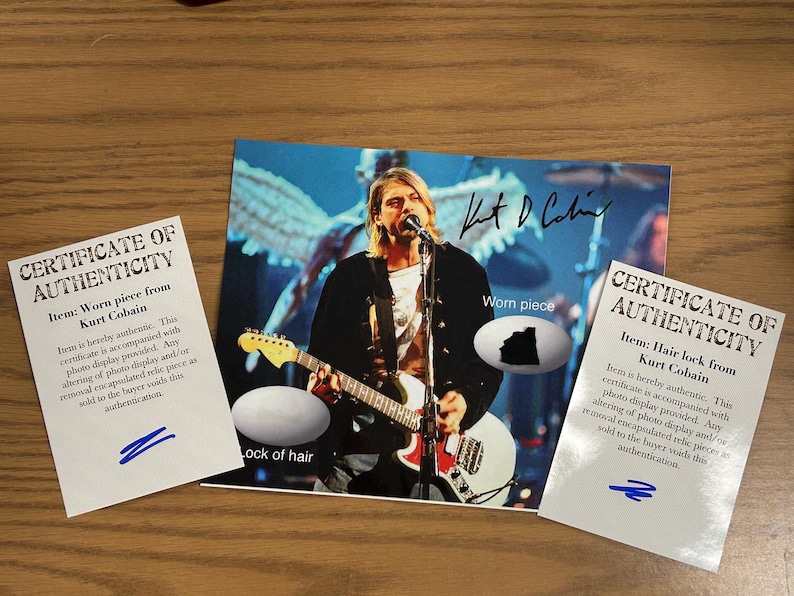 Kurt Cobain Nirvana Hair Strand Lock Speck Relic & Worn Piece Photo ...