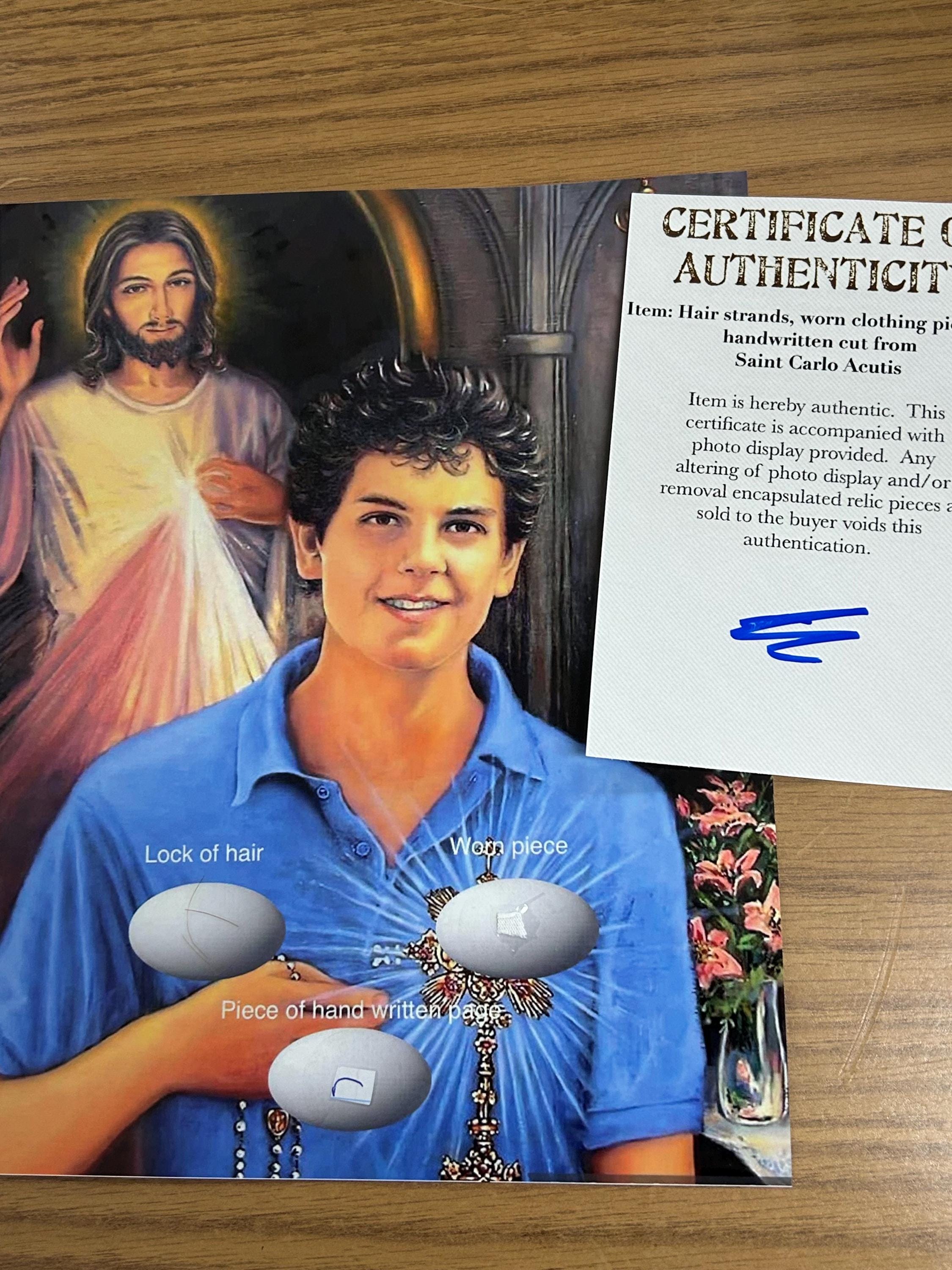 Carlo Acutis Relics Hair Worn and Written Piece Photo Display Saint ...