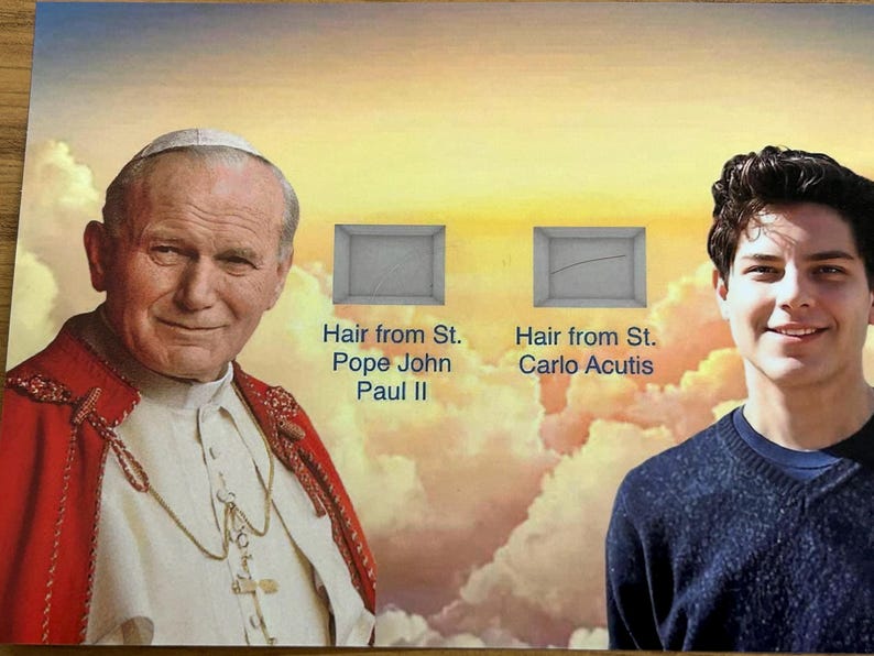 Pope John Paul II and Carlo Acutis Hair Strand Relic Piece Photo ...