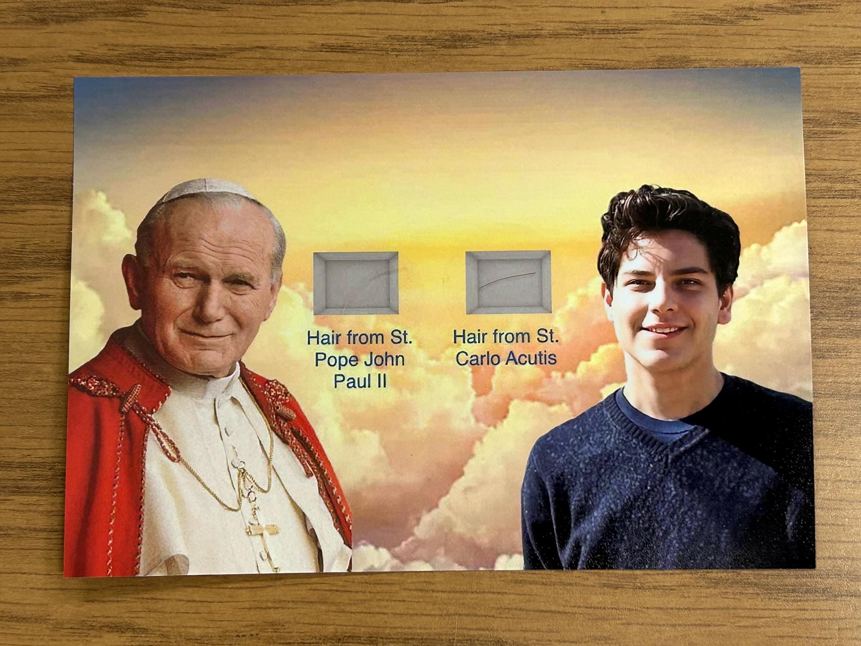 Pope John Paul II and Carlo Acutis Hair Strand Relic Piece Photo ...