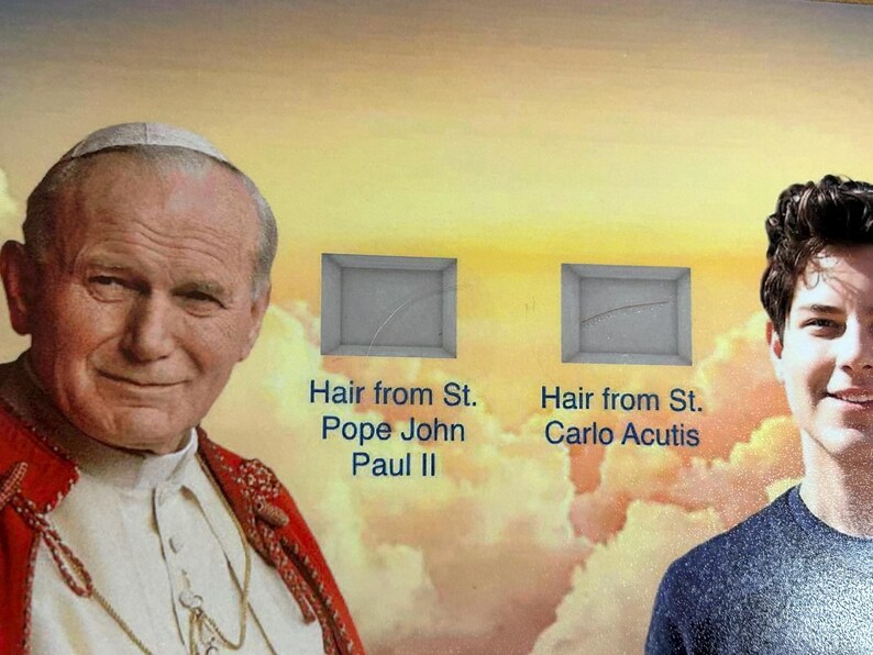 Pope John Paul II and Carlo Acutis Hair Strand Relic Piece Photo ...
