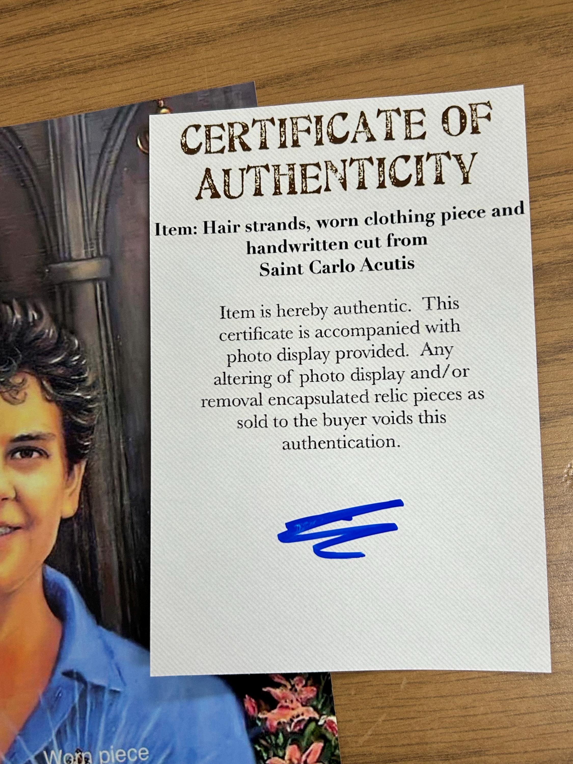 Carlo Acutis Relics Hair Worn and Written Piece Photo Display Saint ...