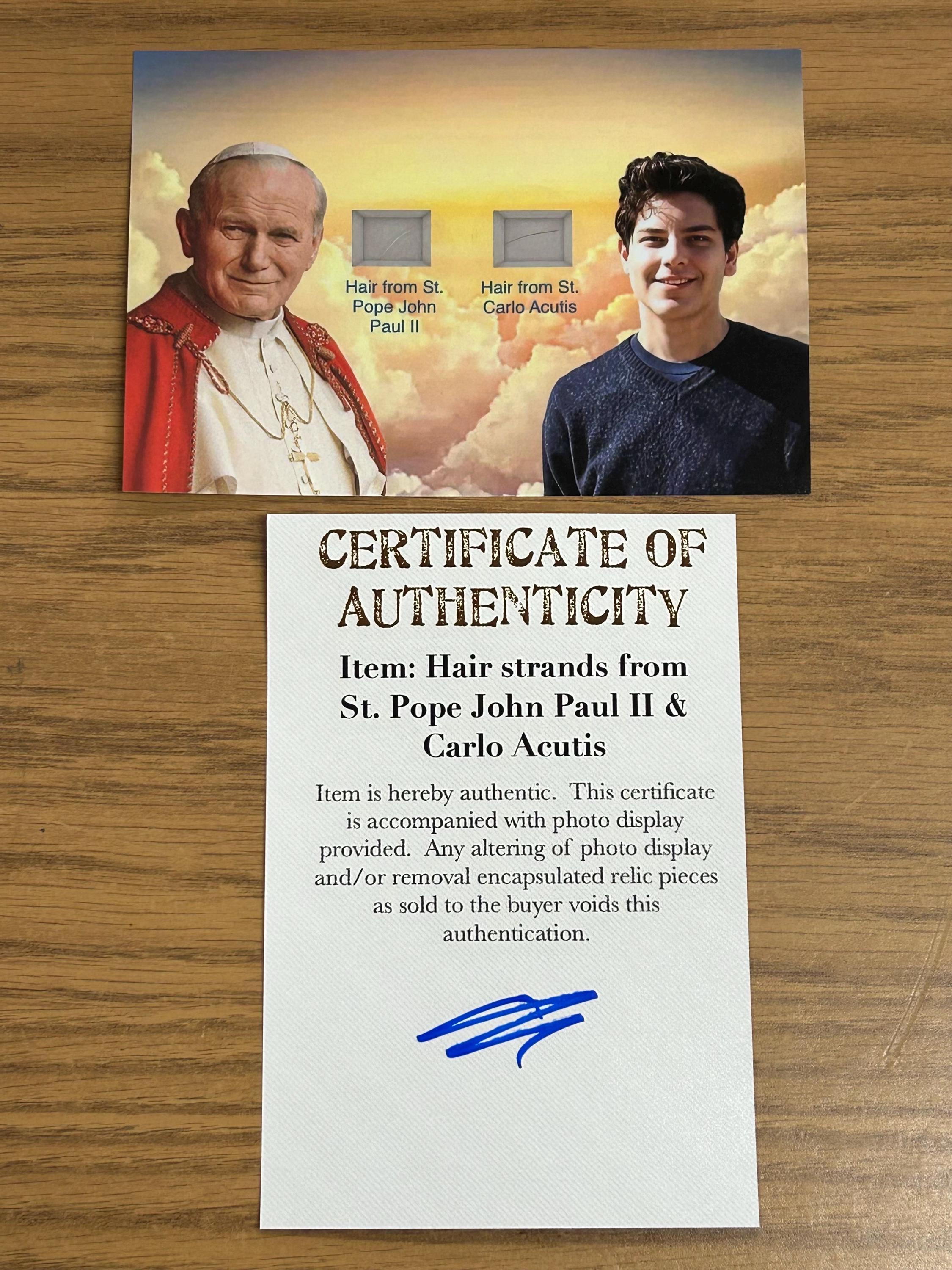 Pope John Paul II and Carlo Acutis Hair Strand Relic Piece Photo ...
