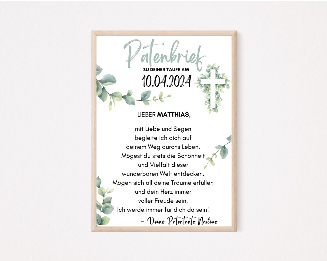 Godparent Letter Baptismal Letter Personalized for Baptism Baptism Gift ...