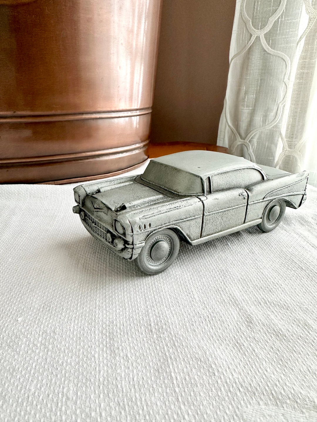 Automotive Coin Bank 1957 Chevy Bel Air Banthrico Pewter Metal Vintage ...