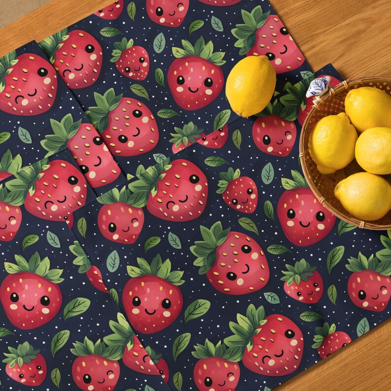 Happy Watercolor Strawberry Dining Place Mat 4 CT Geeky Kitchen Decor ...