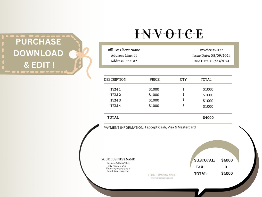 Editable Invoice for Small Businesses Minimalist Invoice Social Media ...