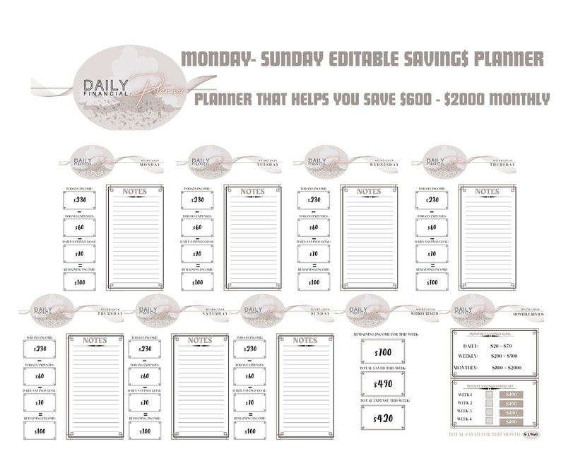 Digital Daily Planner Daily Financial Planner Editable Planners Canva ...