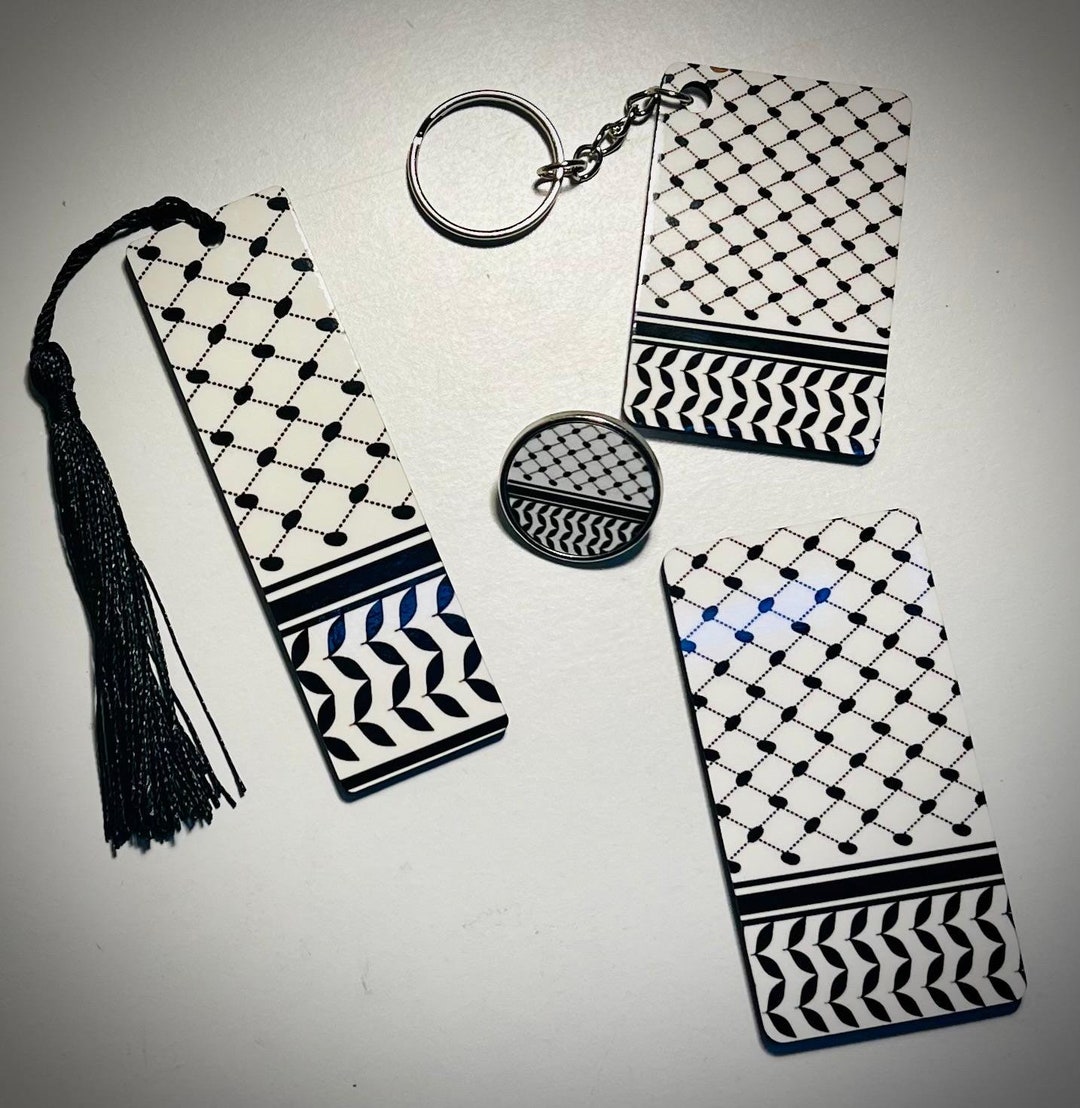 Handcrafted Black and White Keffiyeh Bundle: Fridge Magnet, Keyring ...