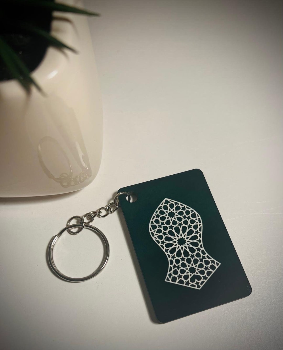 Handcrafted Islamic Art Keyring - Dark Green Nalain Design | Double ...