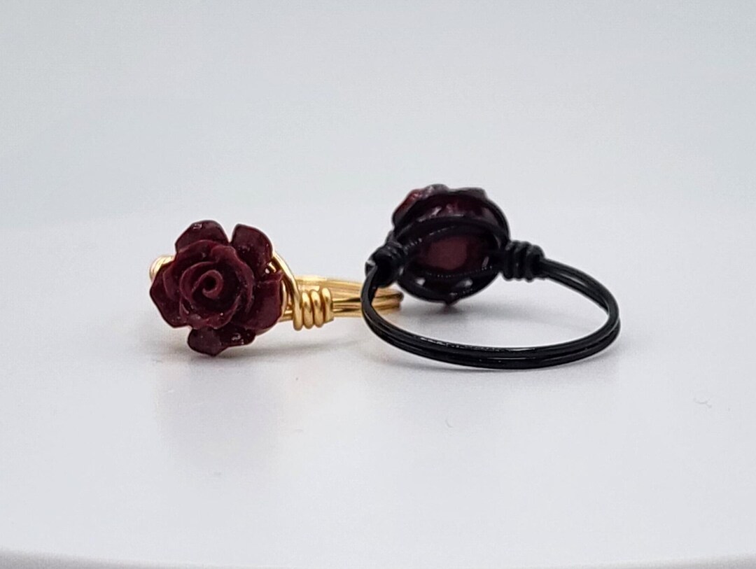 Handcrafted Cinnabar Rose Ring – Carved Flower Wrapped Statement ...
