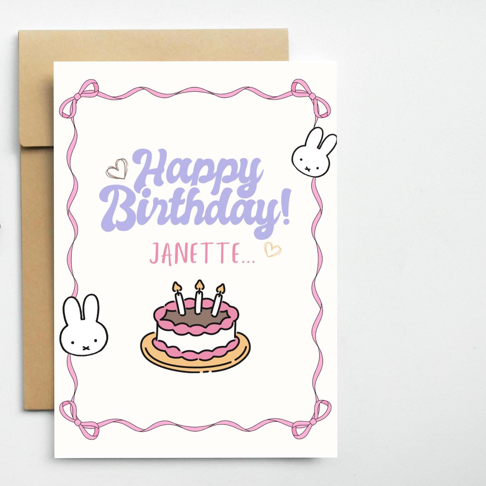 Custom Miffy Birthday Card, Miffy Birthday, Coquette Birthday Card ...