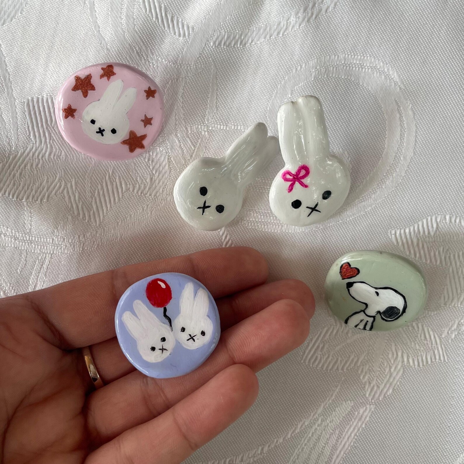 Handmade Miffy Pin, Snoopy Pin, Miffy Charm, Ceramic Pin, Cute Clay Pin ...