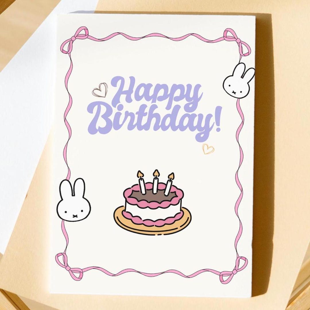 Custom Miffy Birthday Card, Miffy Birthday, Coquette Birthday Card ...
