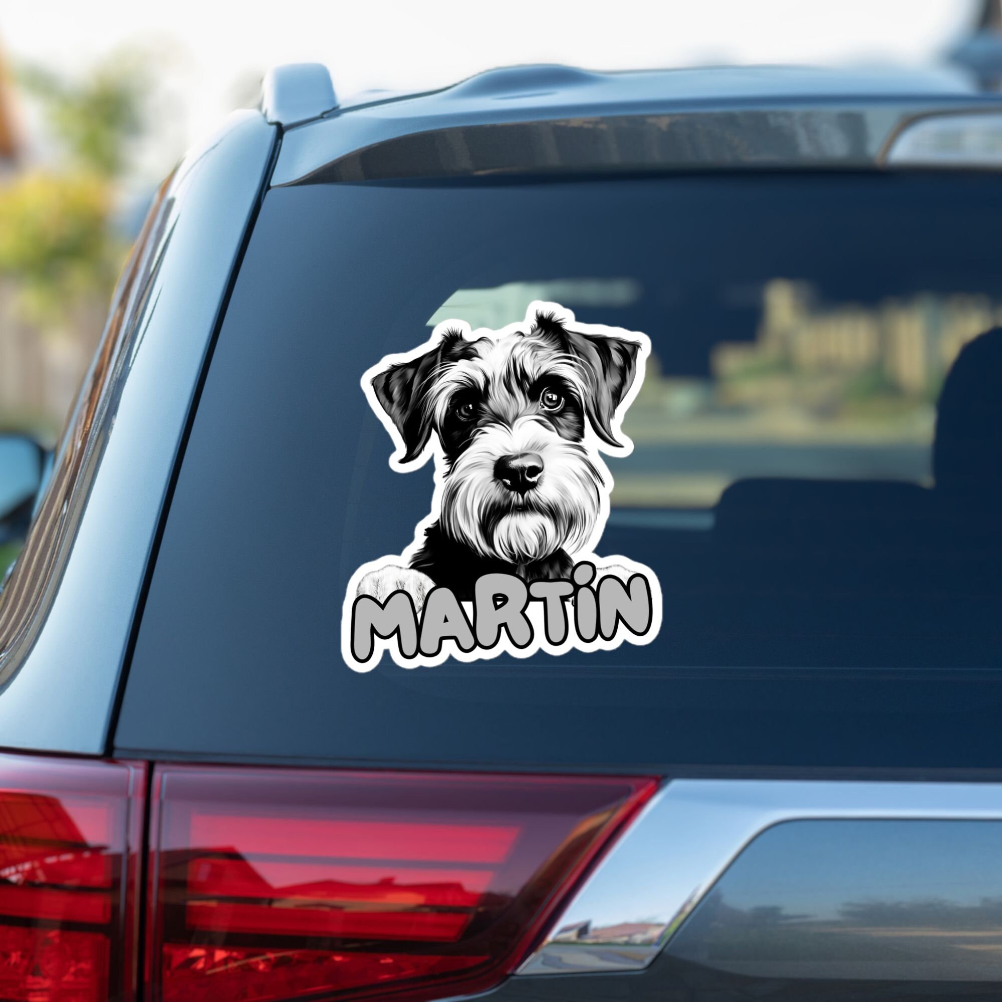 Miniature Schnauzer Car Decal: Peeking Dog With Sunglasses Waterproof ...