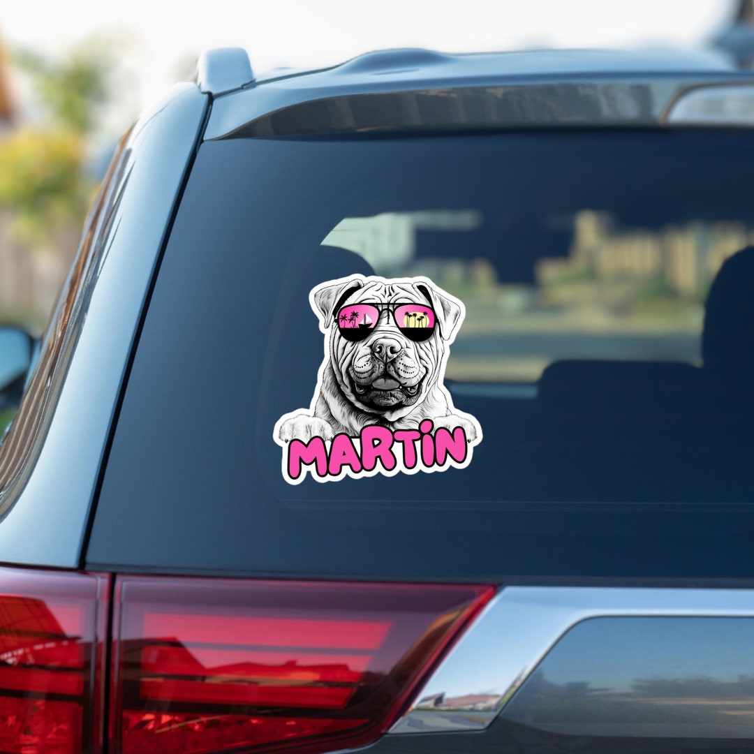 Shar Pei Car Decal: Peeking Dog With Sunglasses - Personalized Name - Etsy