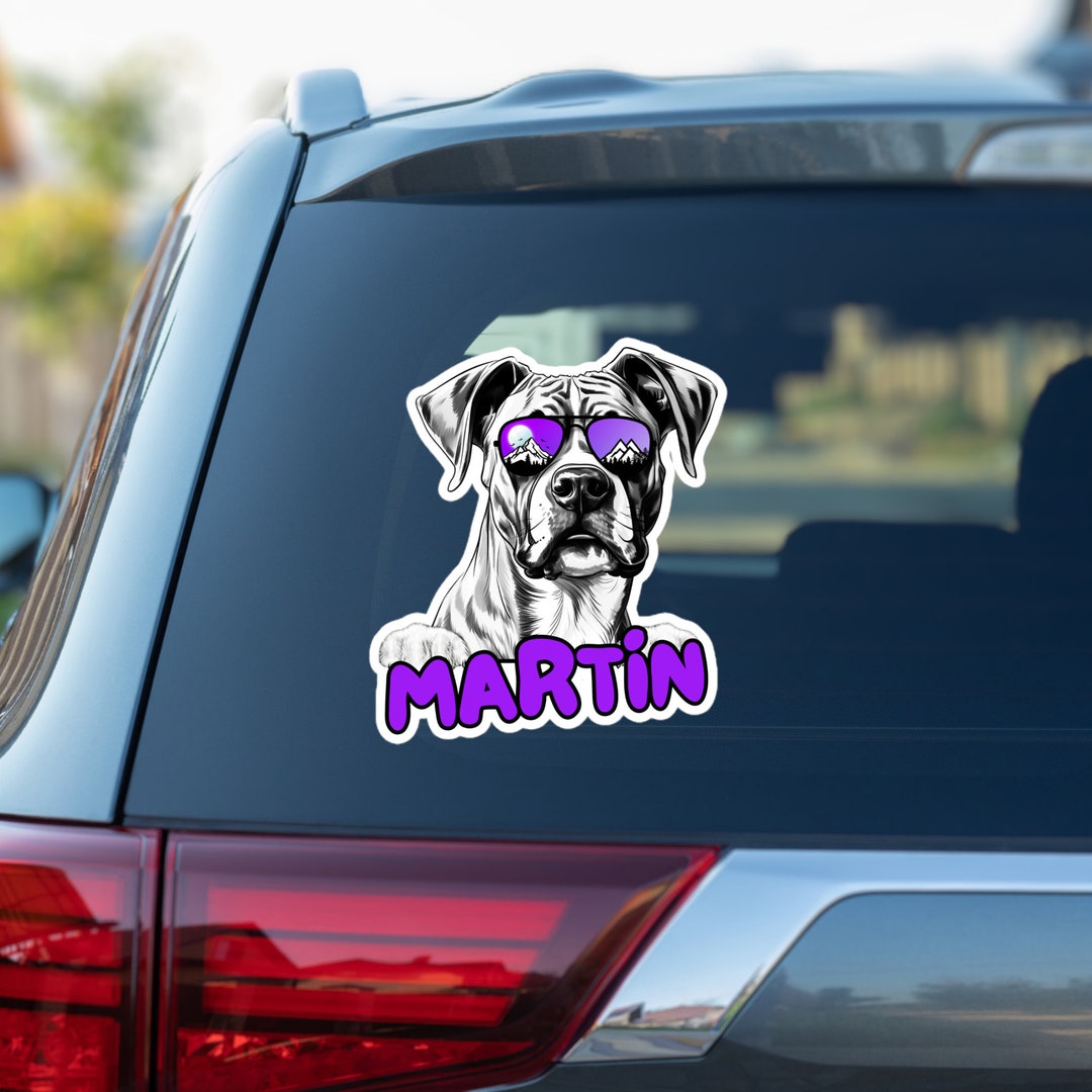 Boxer Dog Car Decal: Peeking Head, Sunglasses, Personalized Name - Etsy UK