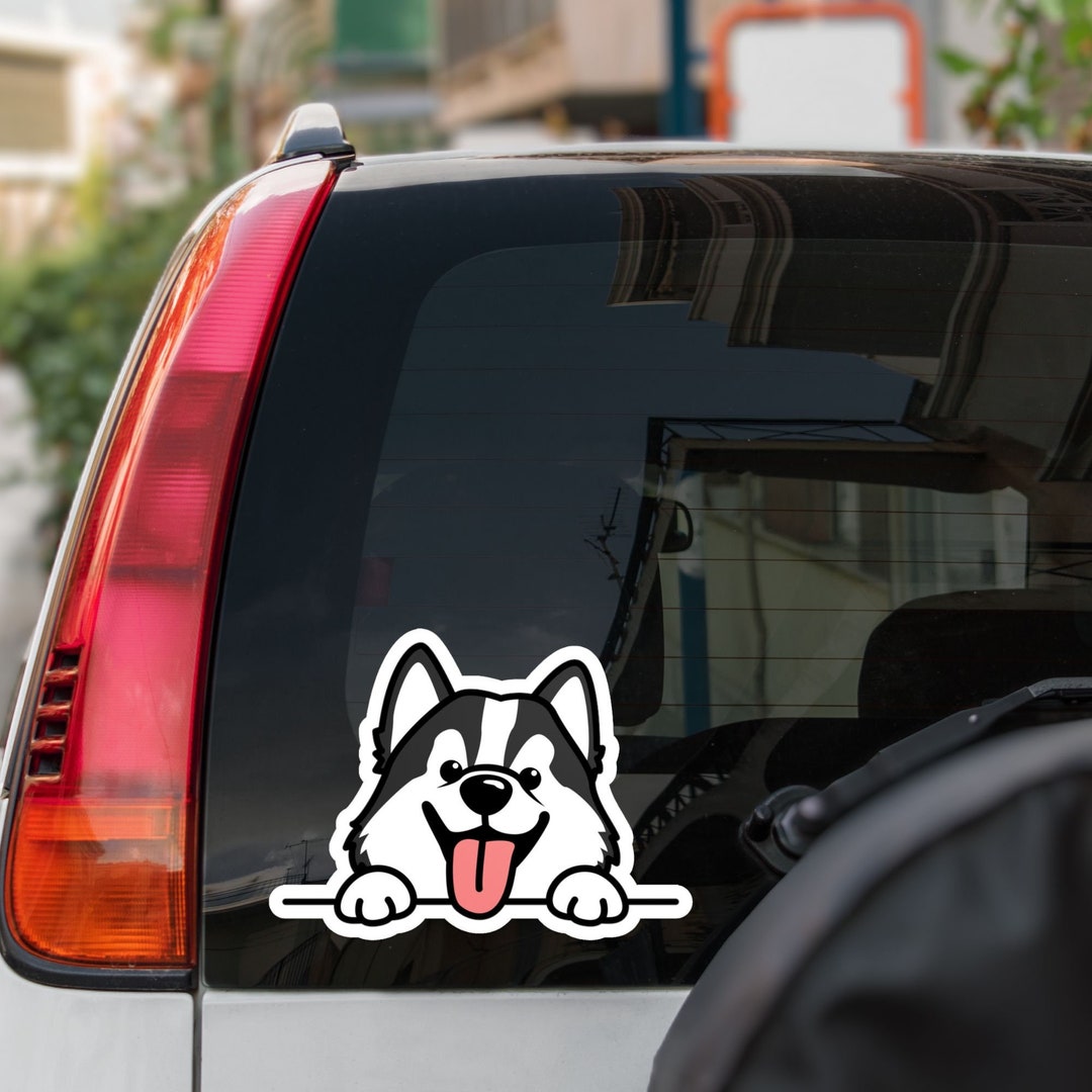 Cute Husky Car Window Decal, Peeking Black Husky Head Face Vinyl ...