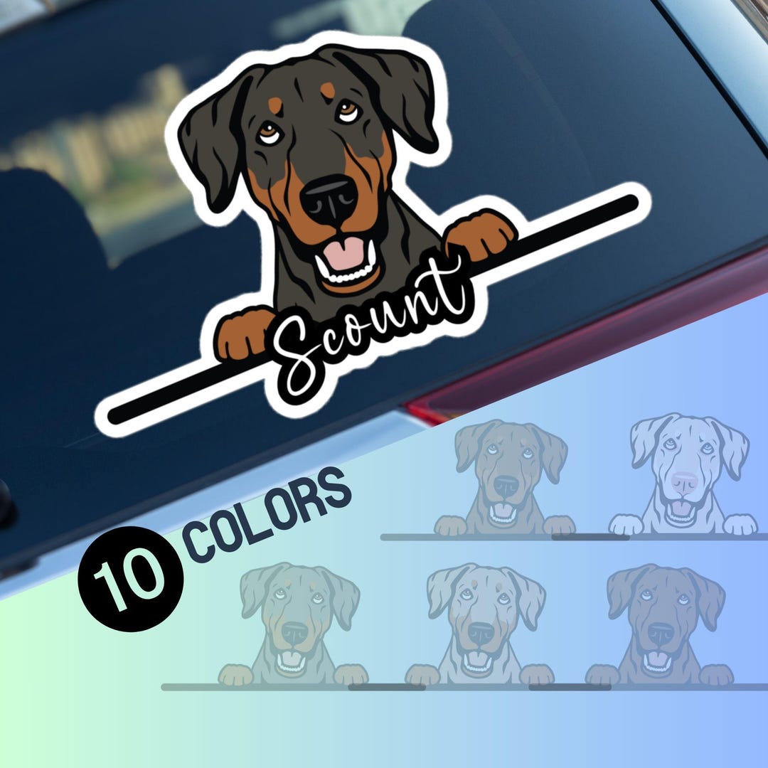 Doberman Car Window Decal, Peeking Dobie Dobe Natural Ears Head Face ...
