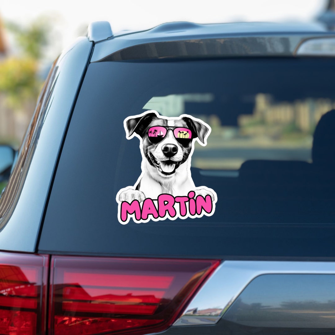 Jack Russell Terrier Car Decal: Peeking Dog With Sunglasses Waterproof ...