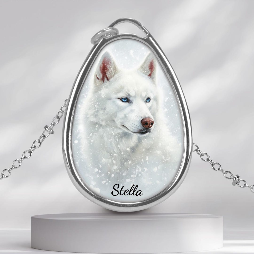 White Husky Necklace Pendant - Personalized Dog Name Jewelry - Pet ...