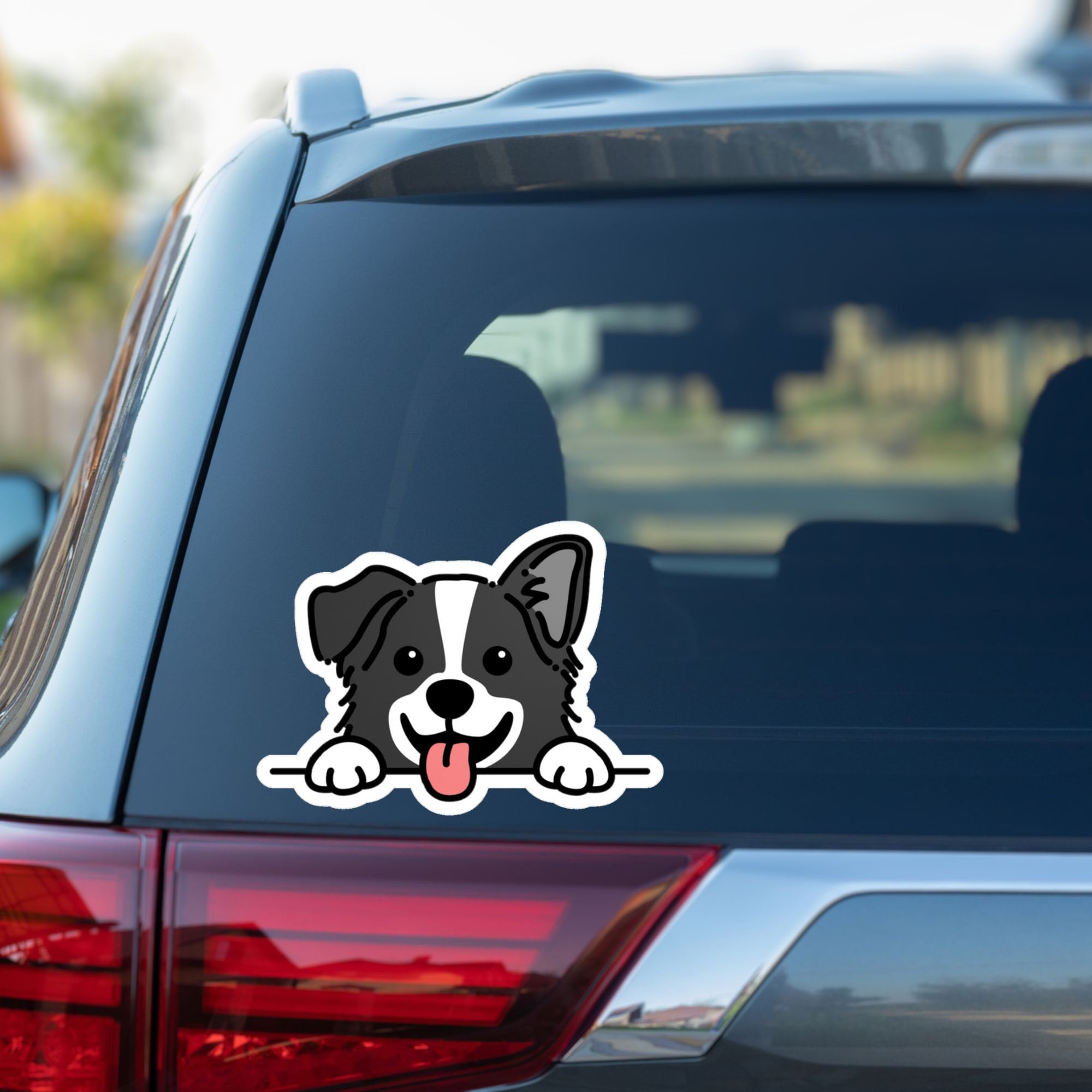 Cute Border Collie Car Window Decal, Peeking Border Collie Head Face ...