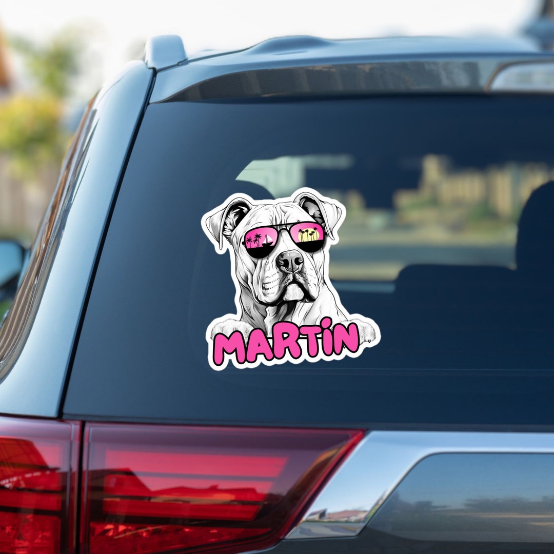 American Bulldog Car Decal: Peeking Bully Dog, Sunglasses, Waterproof ...