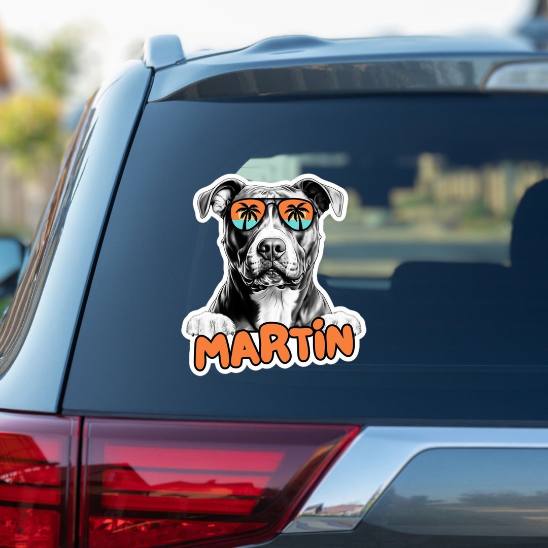 Pitbull Car Decal: Peeking Pittie With Sunglasses - Personalized Dog ...