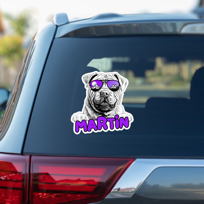 Shar Pei Car Decal: Peeking Dog With Sunglasses - Personalized Name - Etsy