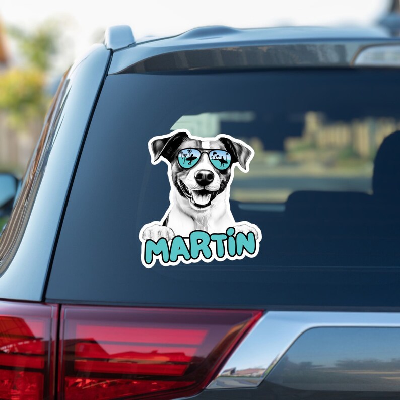 Jack Russell Terrier Car Decal: Peeking Dog With Sunglasses Waterproof ...