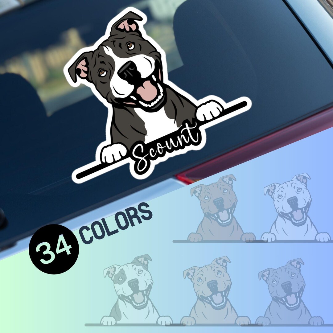 Pitbull Peeking Car Window Decal: Waterproof Vinyl Sticker, Dog Lover ...