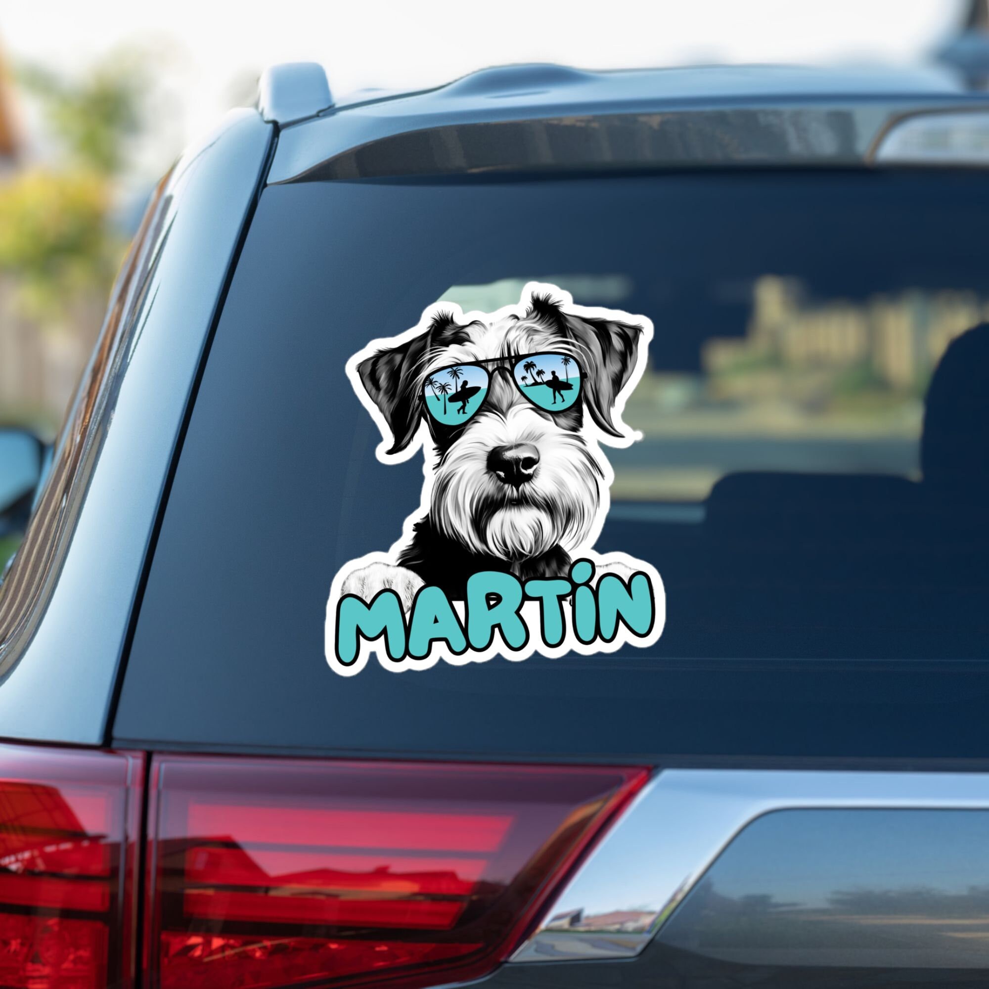 Miniature Schnauzer Car Decal: Peeking Dog With Sunglasses Waterproof ...