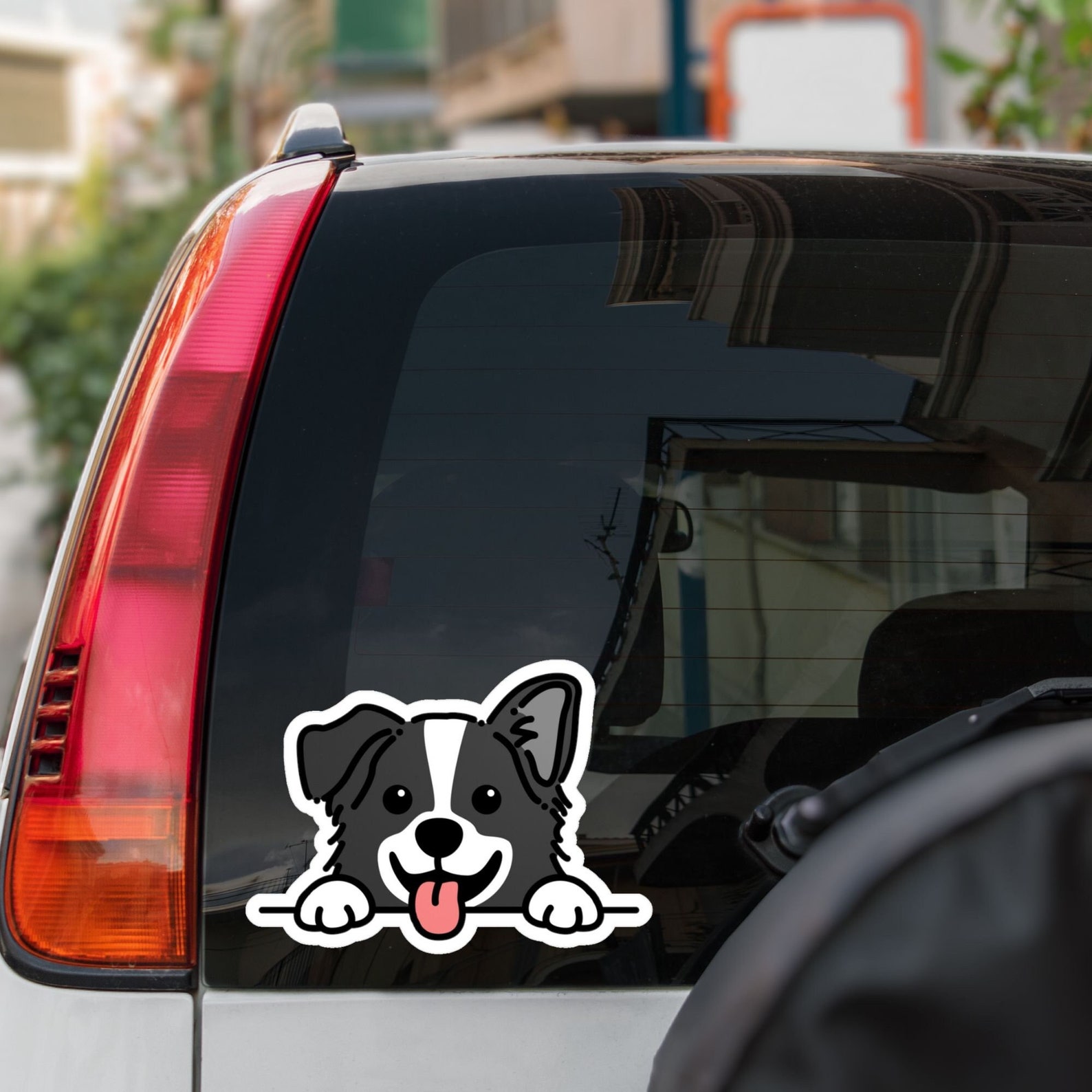Cute Border Collie Car Window Decal, Peeking Border Collie Head Face ...
