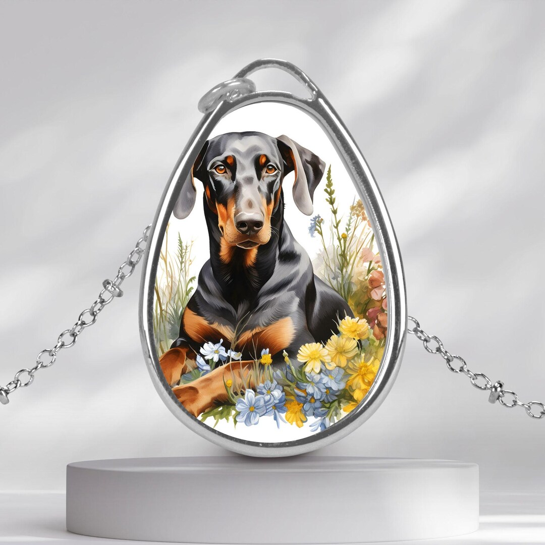Doberman Pinscher Necklace, Personalized 1.5x1 in Oval Pendant on 20.47 ...