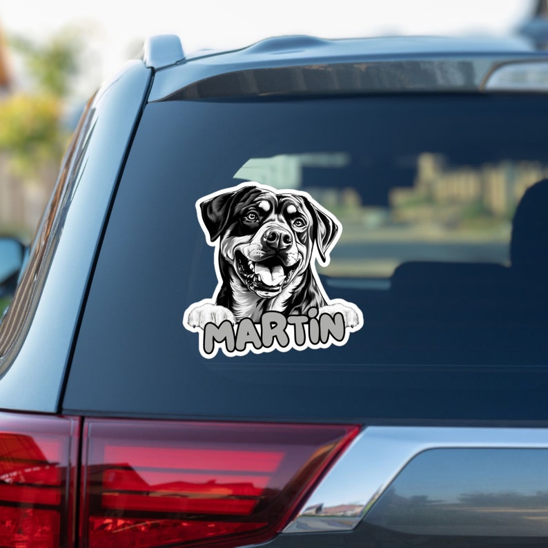 Rottweiler Car Decal: Peeking Rottie With Sunglasses Sticker ...