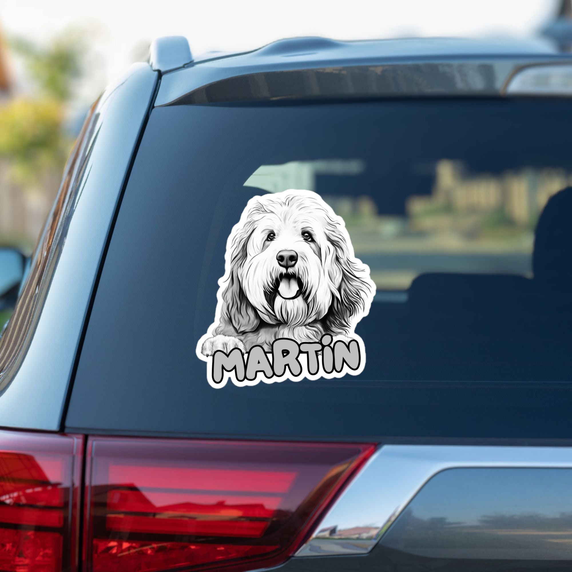 Custom English Sheepdog Car Window Decal, Peeking Sheepdog Head Face ...