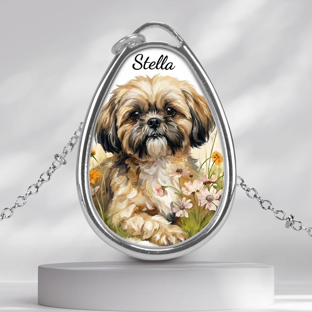 Sable Shih Tzu Necklace Pendant - Personalized Dog Name Jewelry - Pet ...