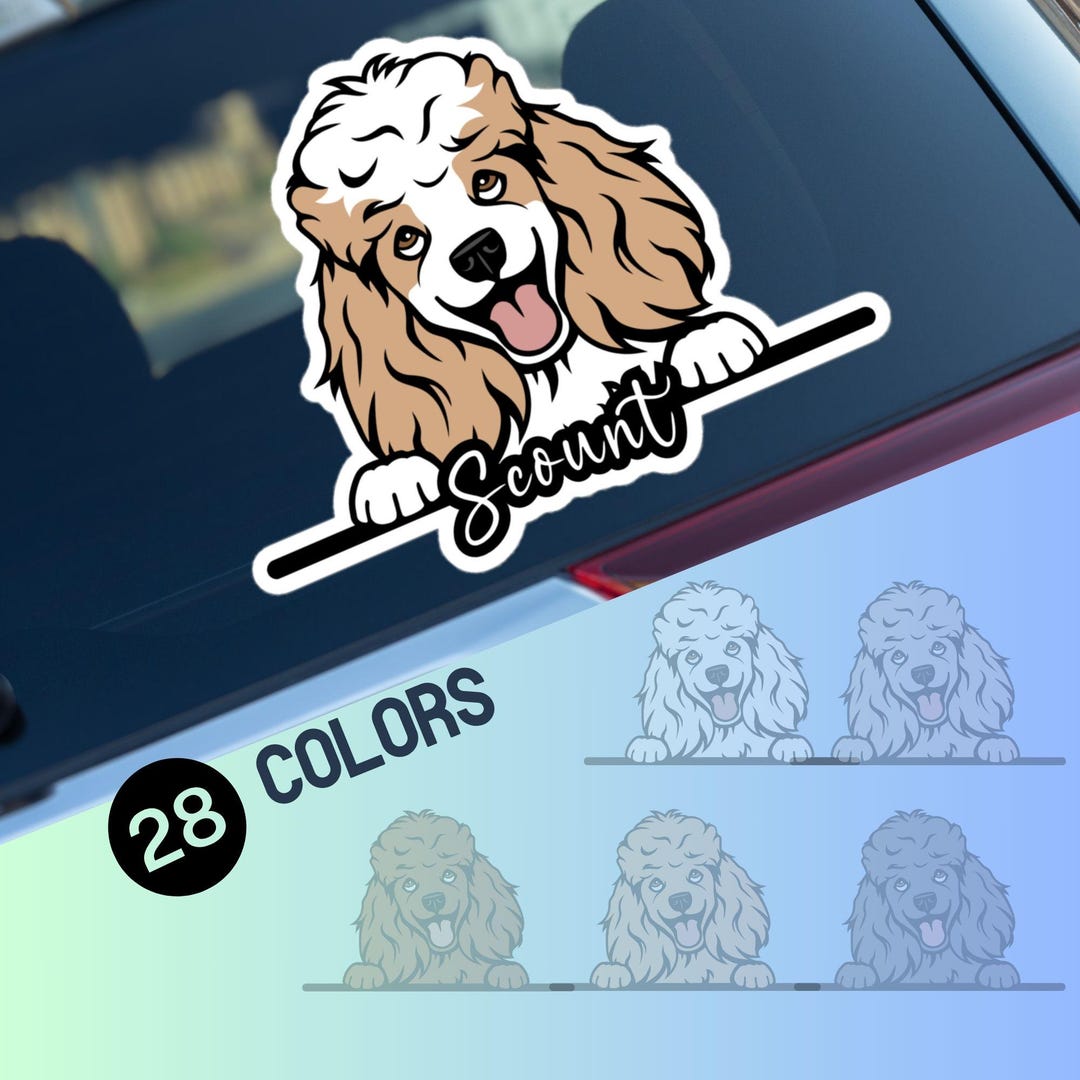 Poodle Car Decal: Peeking Dog Vinyl Sticker, Custom Name - Etsy