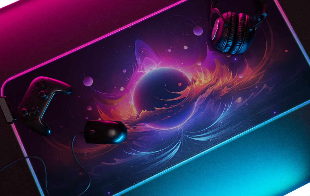 Cyberpunk Solar Eclipse LED Gaming Desk Mat, Synthwave Style, Solar ...