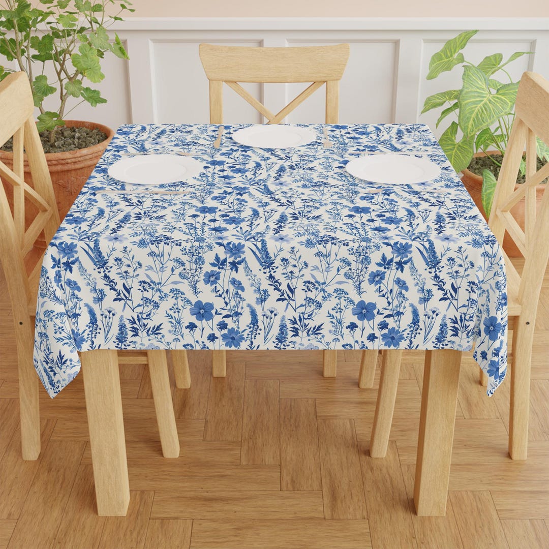 Blue Toile Tablecloth, Kitchen Dining Room Table Cloth, 55.1 X 55.1 ...