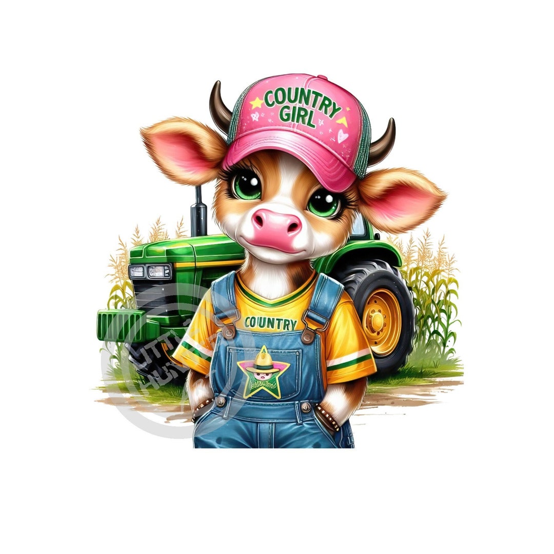 Country Girl Cow PNG: Farm Tractor Clipart (digital Download) - Etsy